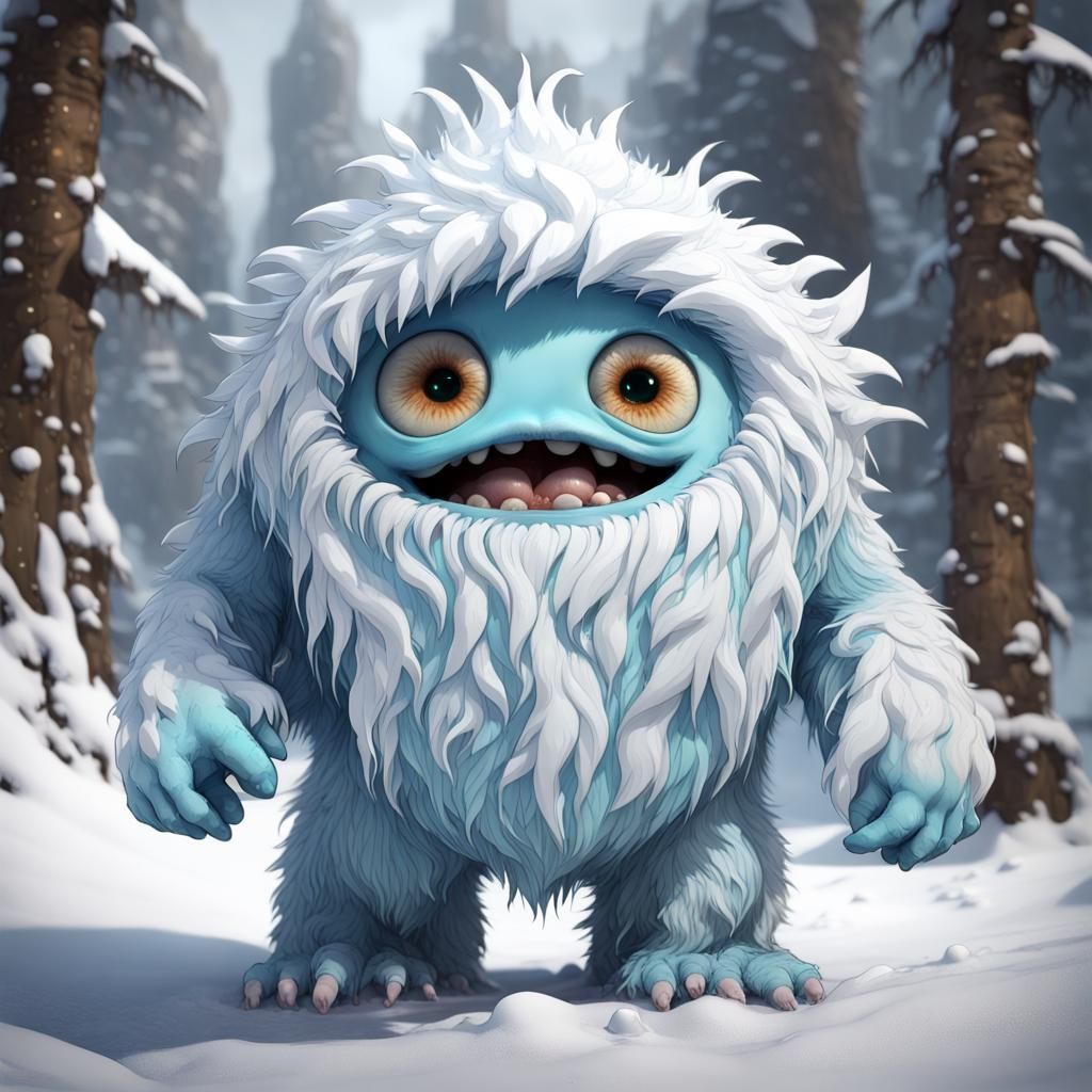 Cute adorable chibified Abominable snow monster, shiny detailed sharp ...