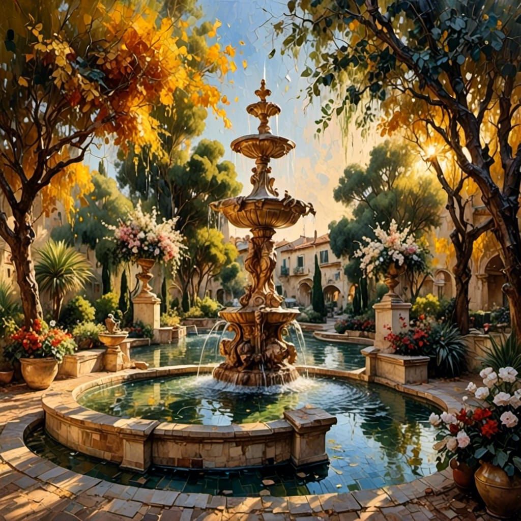 Fountain and pool - AI Generated Artwork - NightCafe Creator