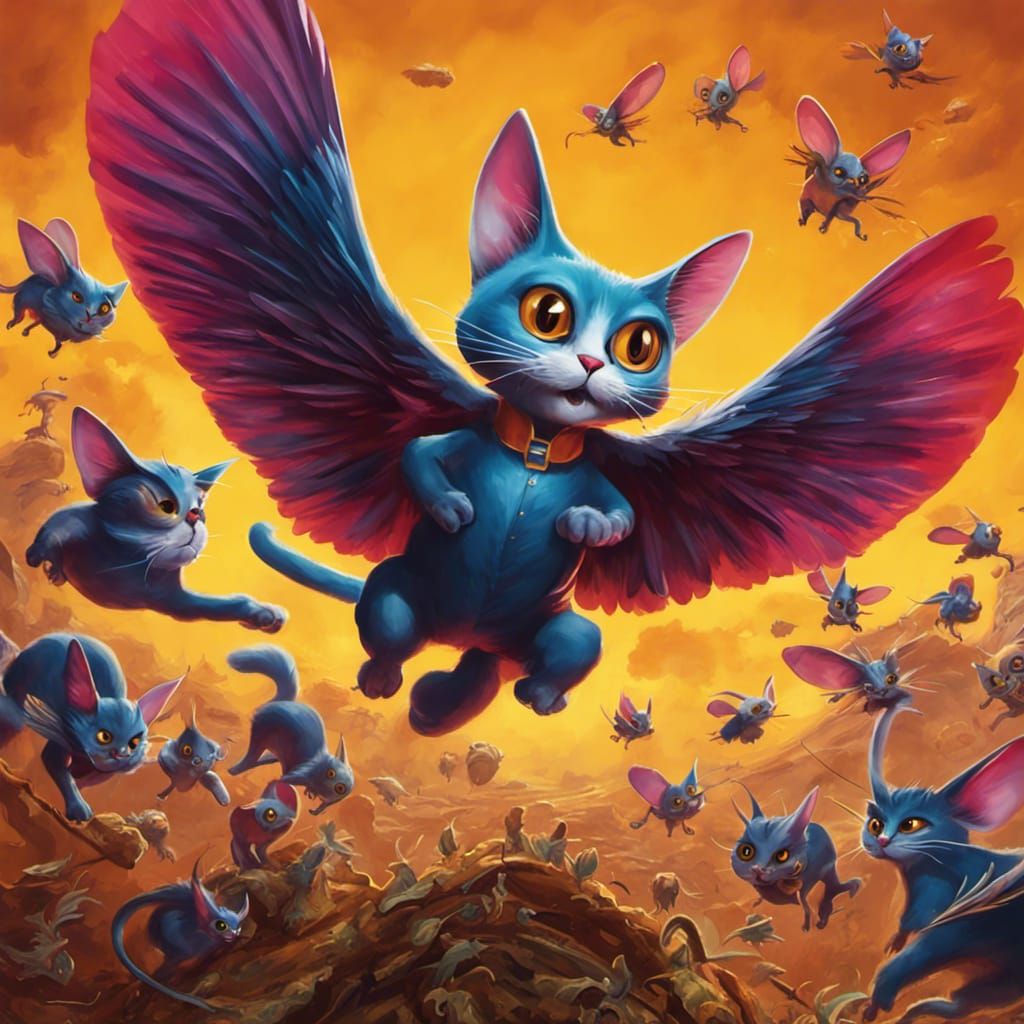 Winged cat attacks! 😸 - AI Generated Artwork - NightCafe Creator