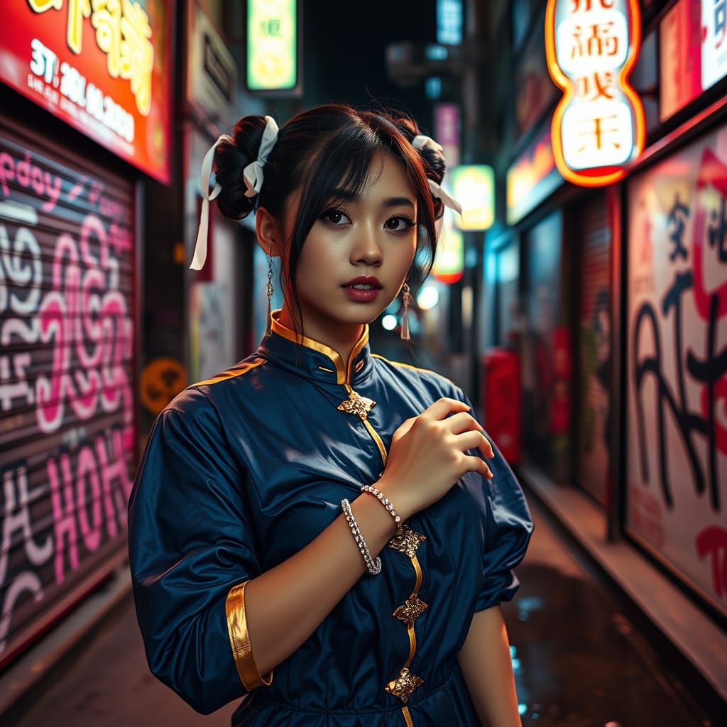 Chun-Li Cosplay in Gritty Urban Photo - AI Art