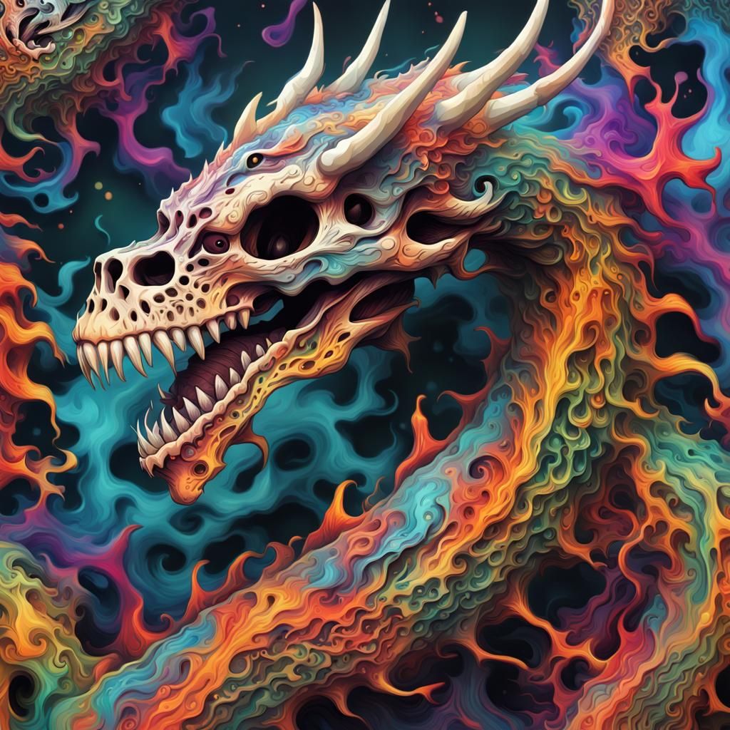 Dragon Skeleton art, splash art, street art, spray paint, oil gouache ...