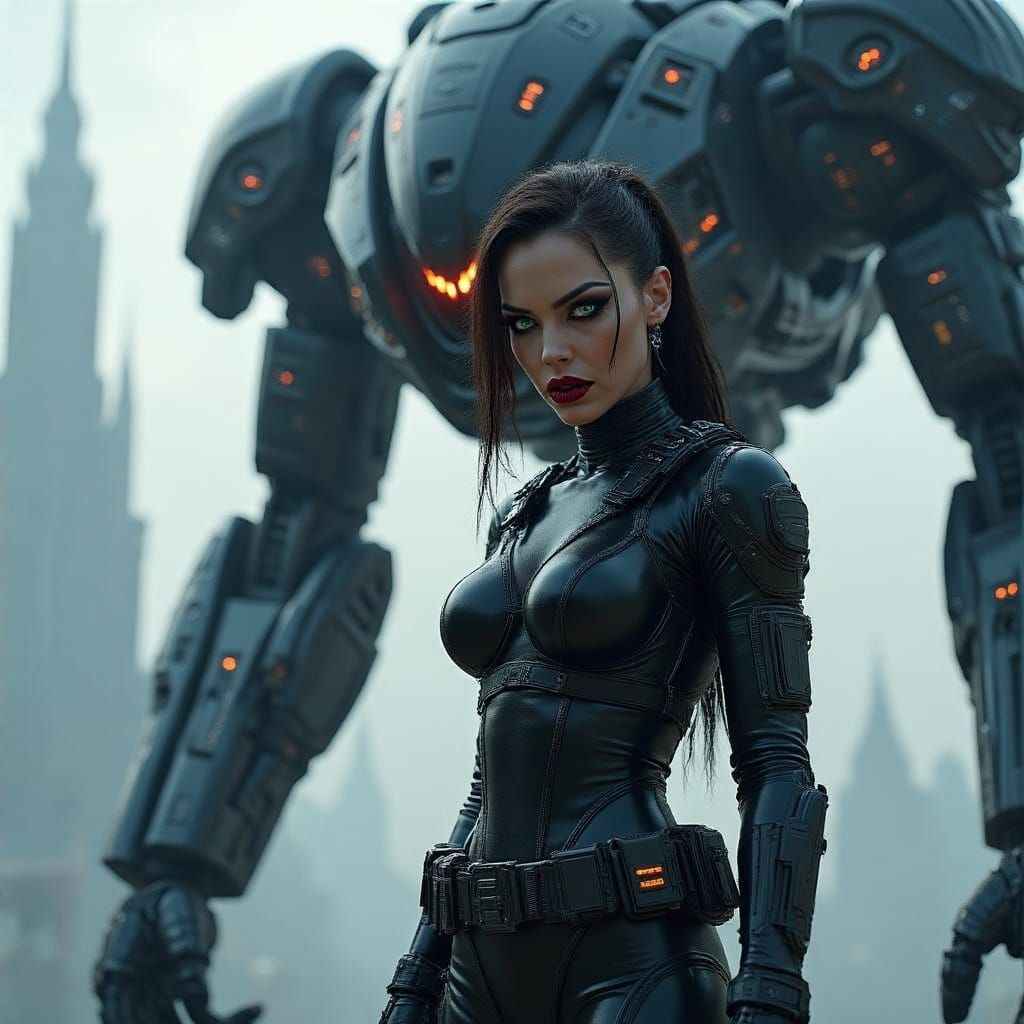 vampire military cyborg woman with mech suit