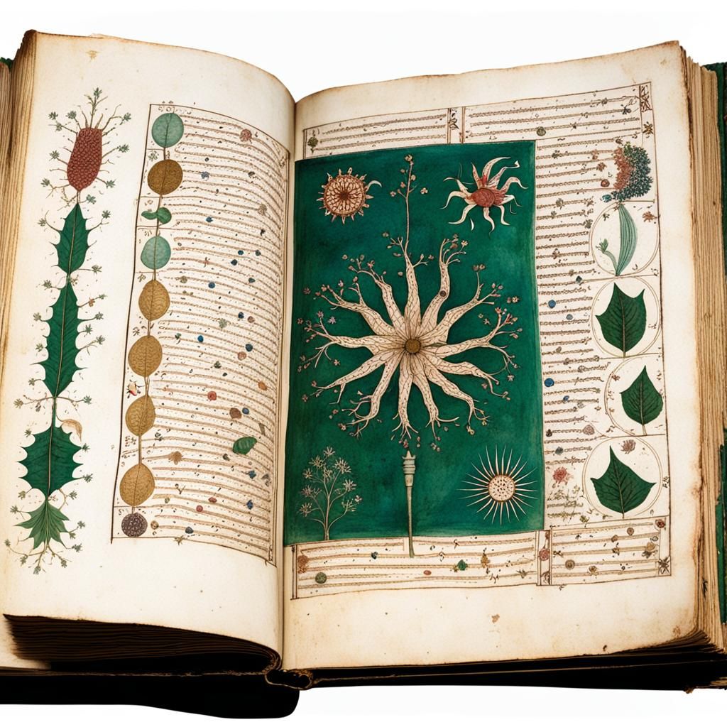 the inside pages of a book called the Voynich manuscript - AI Generated ...