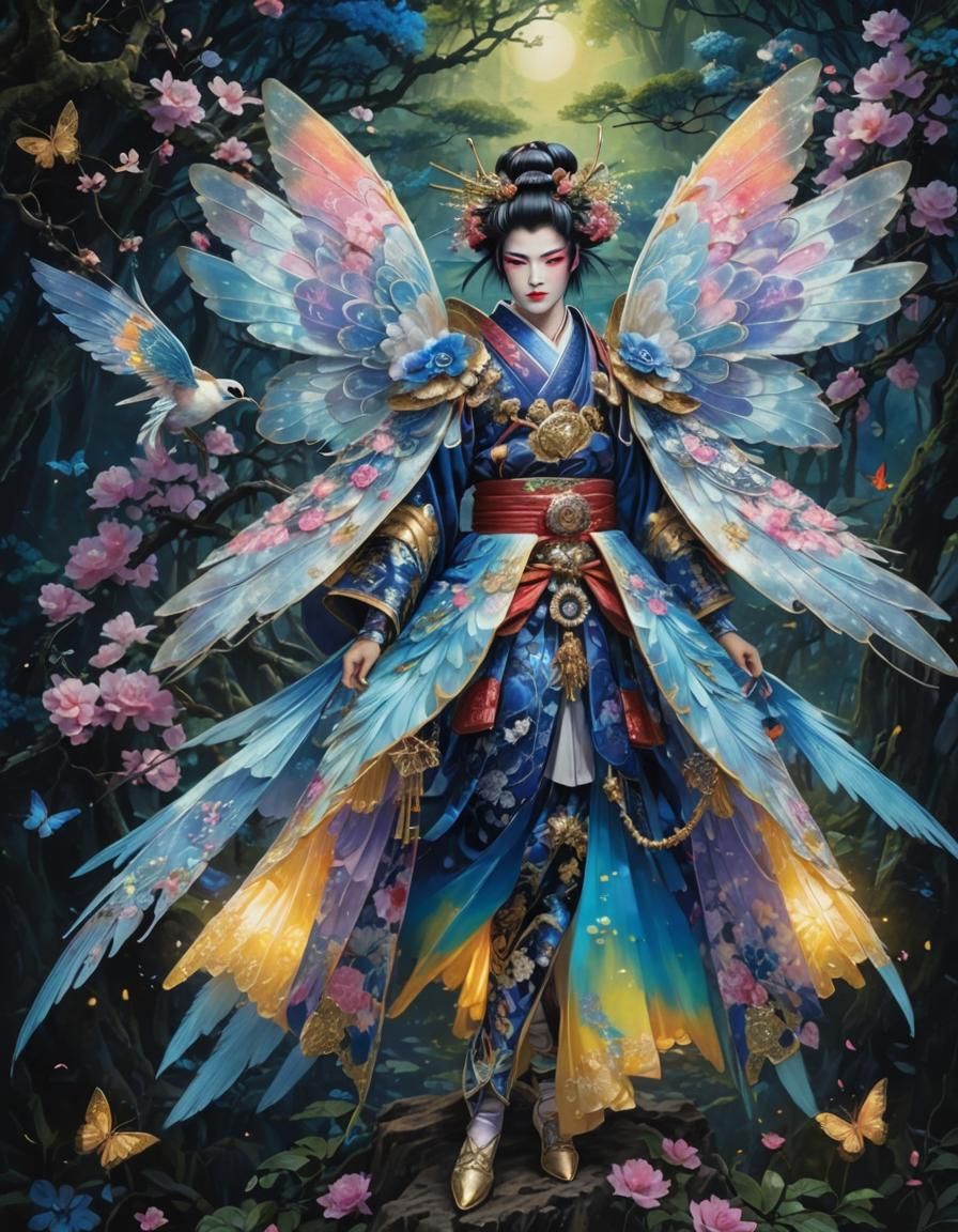 (Hyper detailed epic anime portait of a male geisha with intricately ...
