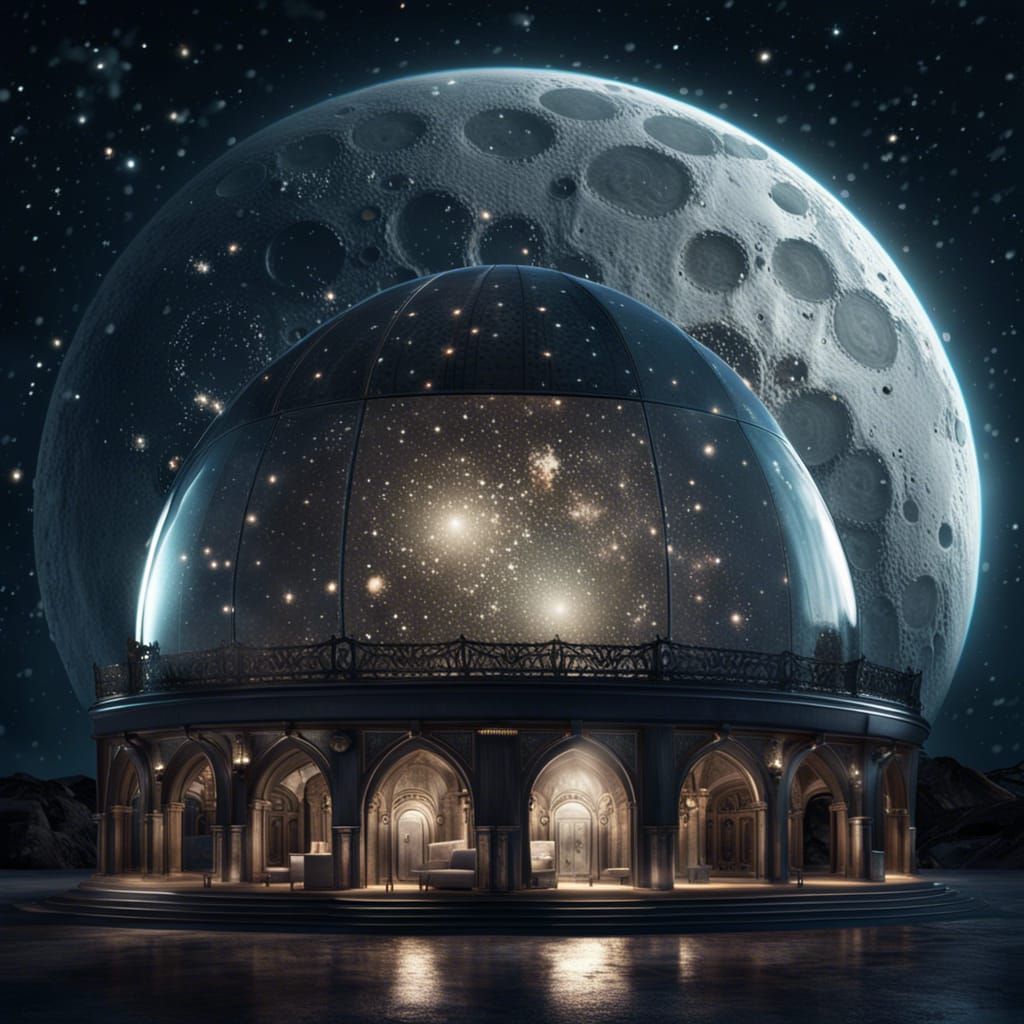 glass dome on the moon with stars overhead - AI Generated Artwork ...