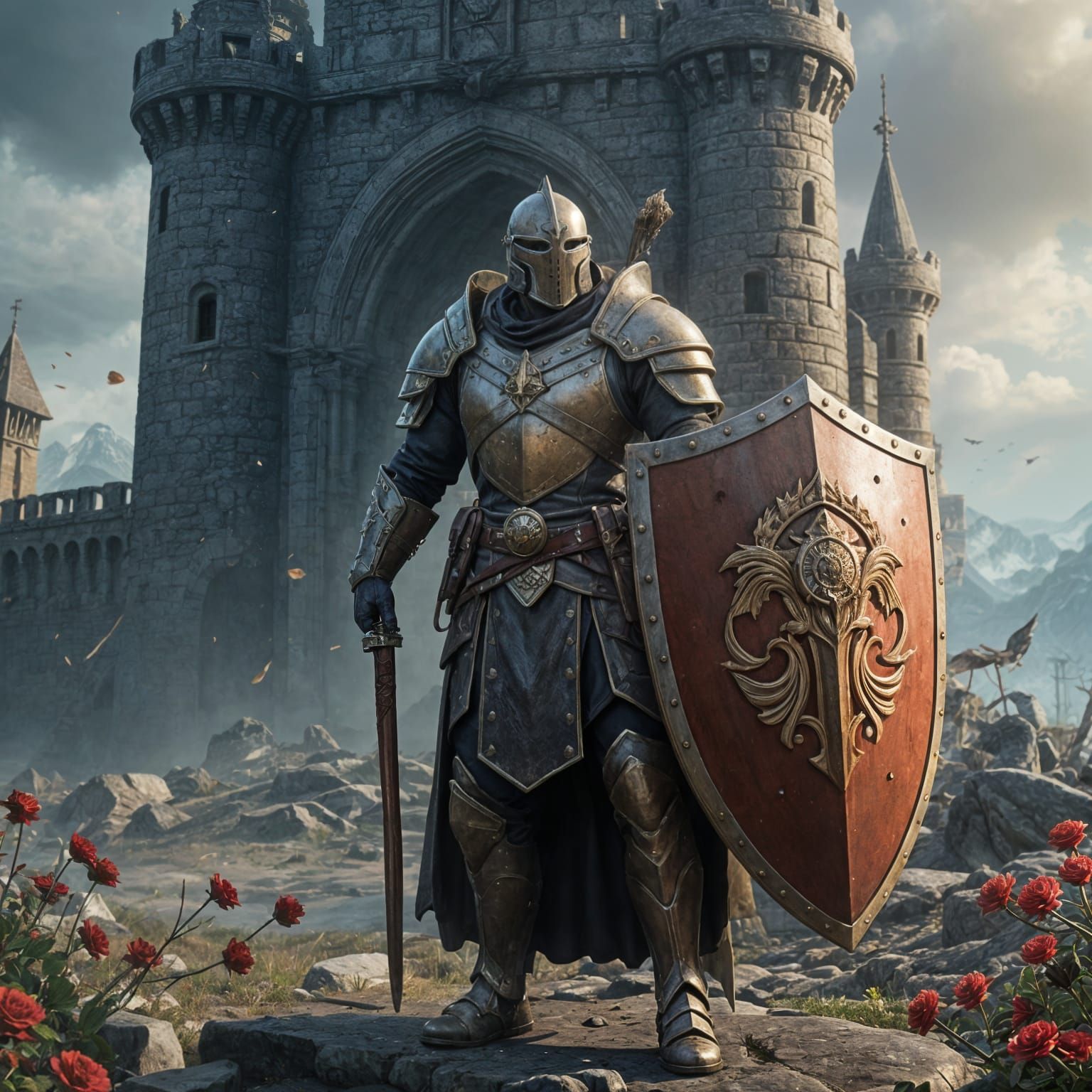 Battle-Hardened Medieval Warrior with Majestic Shi... - AI Art