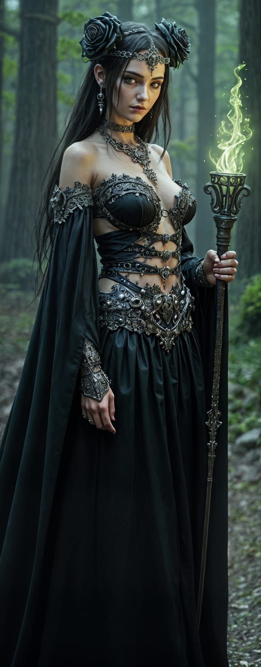 Necromancer - Female Necromancer in Elaborate Medieval Dres...