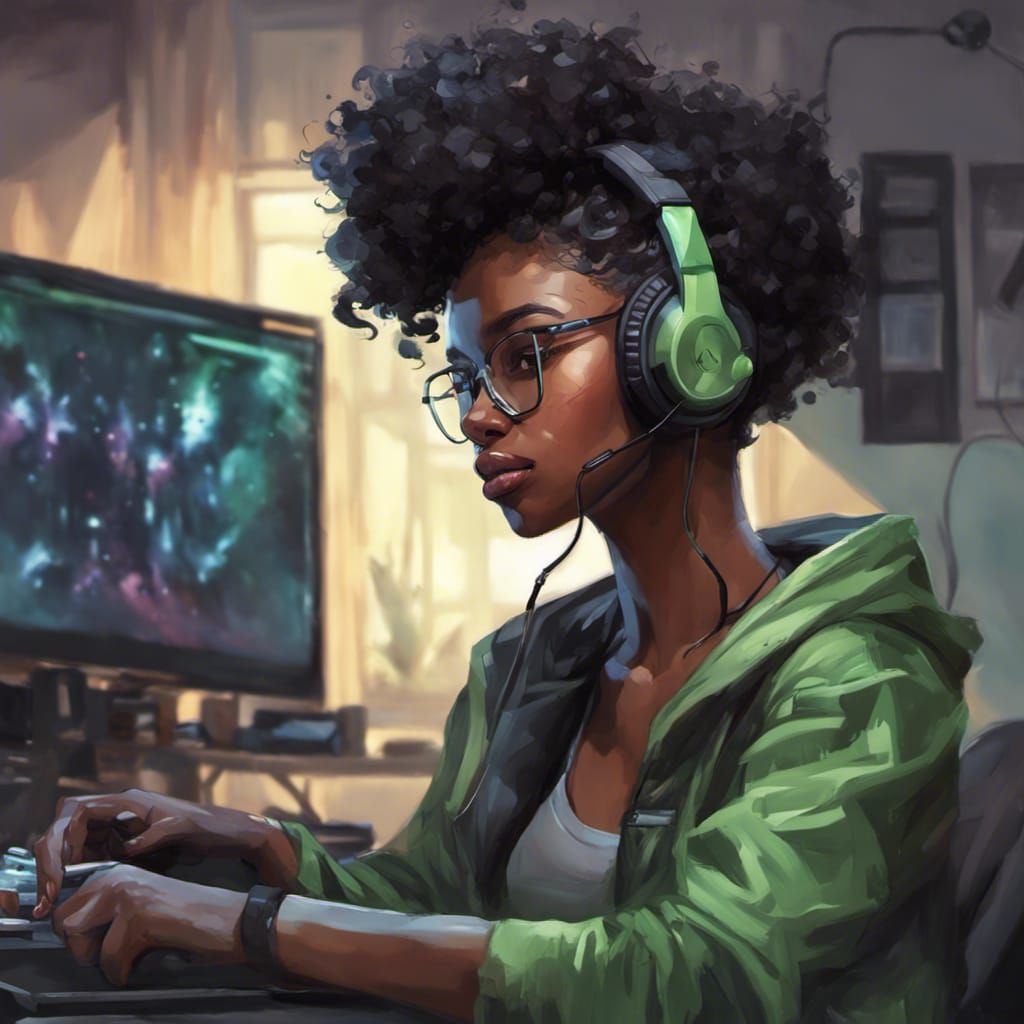 black girl gamer with glasses - AI Generated Artwork - NightCafe Creator