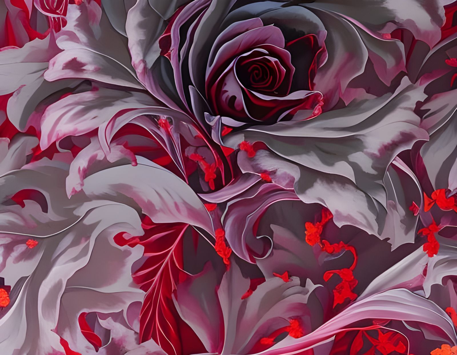 renaissance painting dark floral death heart blood decay - AI Generated ...