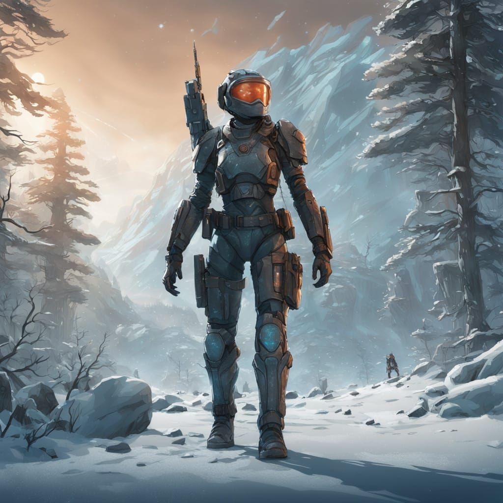 Cold weather commando - Cyberpunk Warrioress in Frost-Shroud...