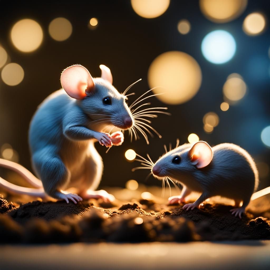 my father is mice breeder, depth of field, particles, 3d diorama, super ...