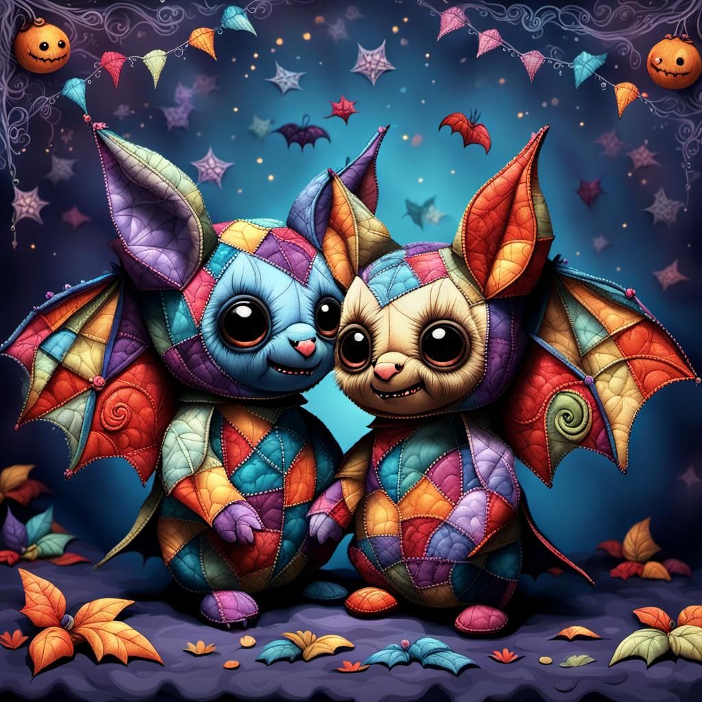 two cute patchwork bats - AI Generated Artwork - NightCafe Creator