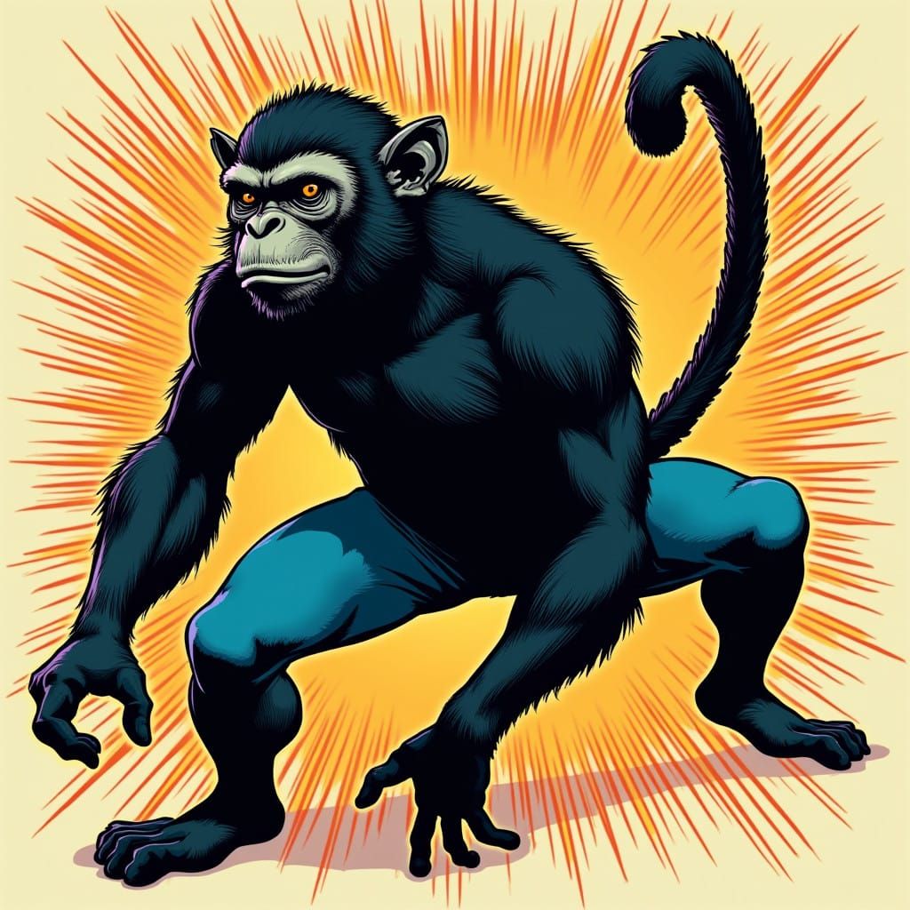 Black Howler II - Cyborg Gibbon in Comic Book Style