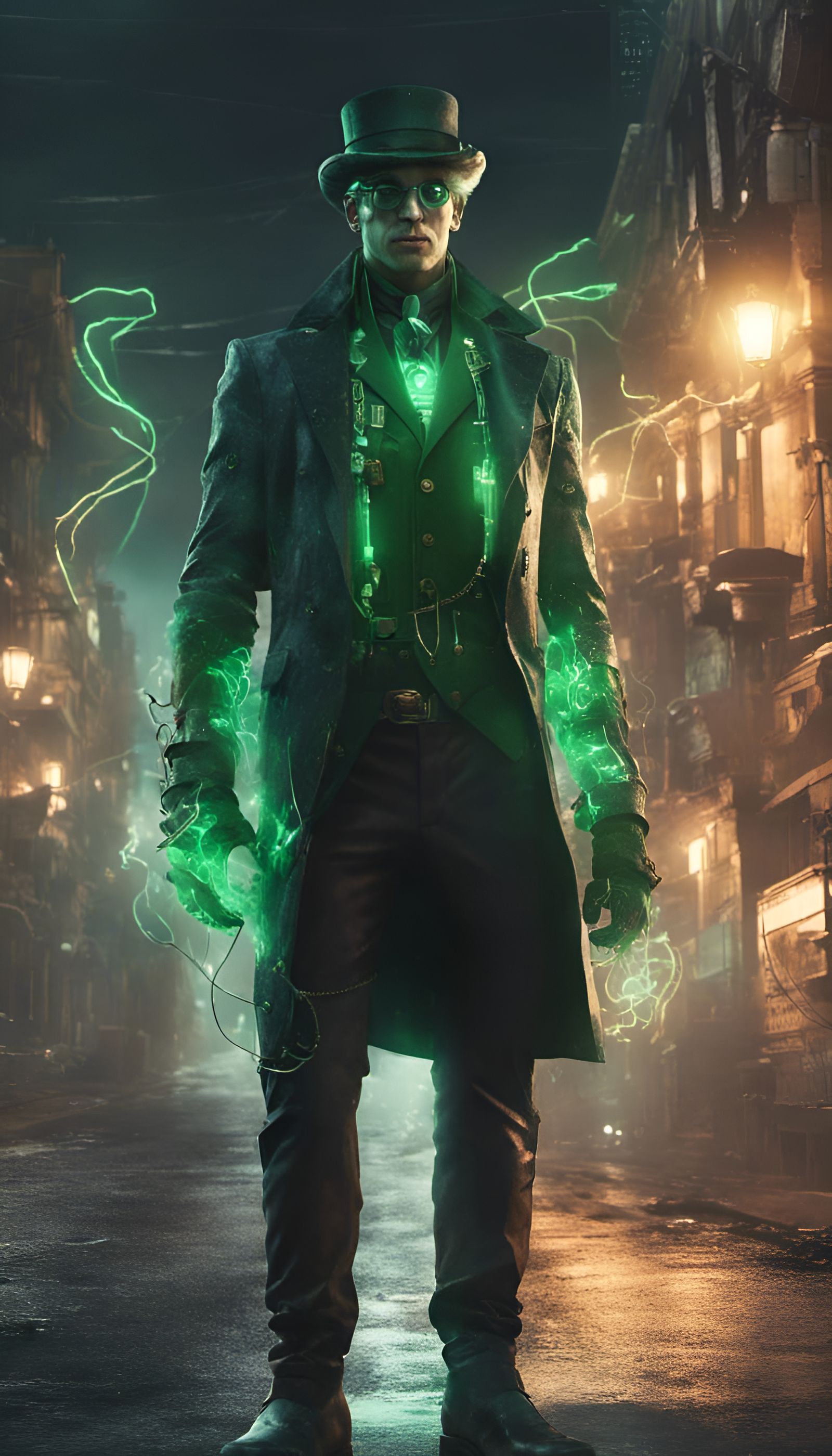 Riddler .steampunk walking city, late night, breathing fire, cold chaos ...