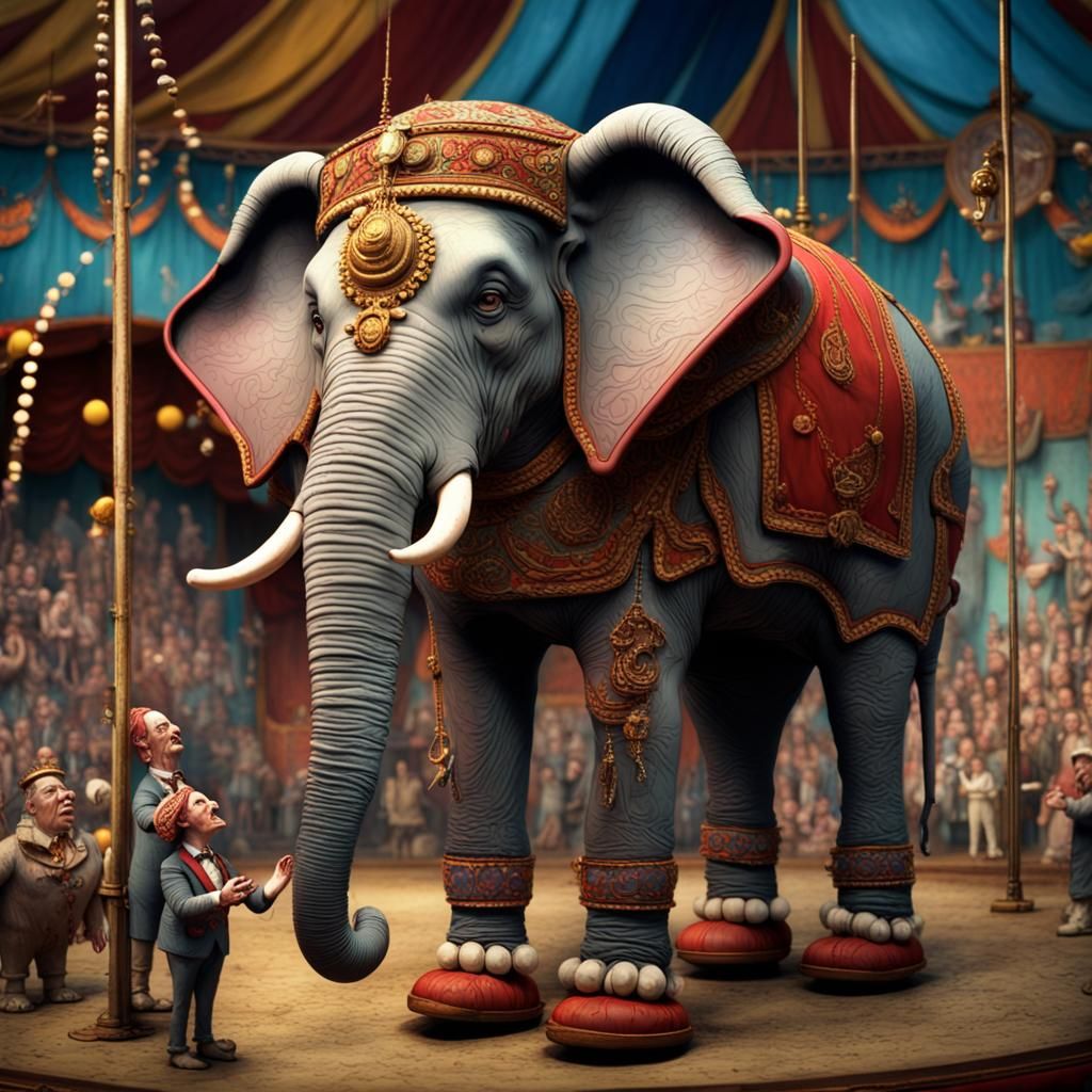 claymation elephant at circus, whimsical mad quirky eccentric maximal ...