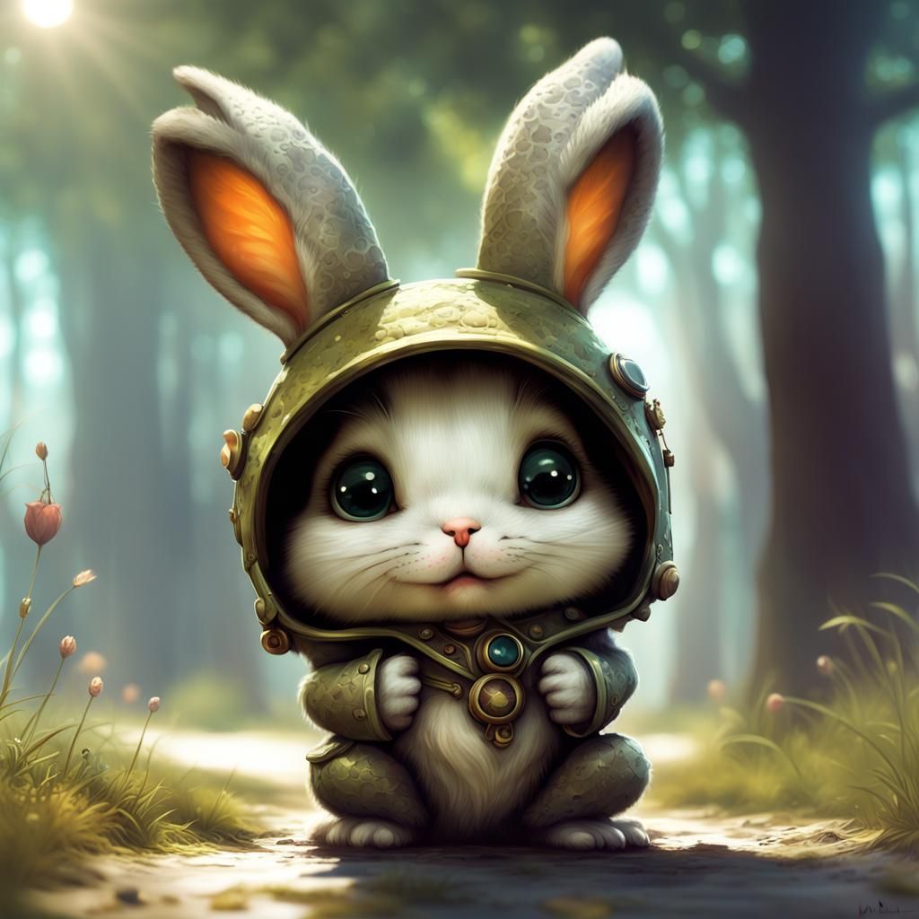 chibi adorable anthropomorphic half rabbit half frog on a sunny day ...
