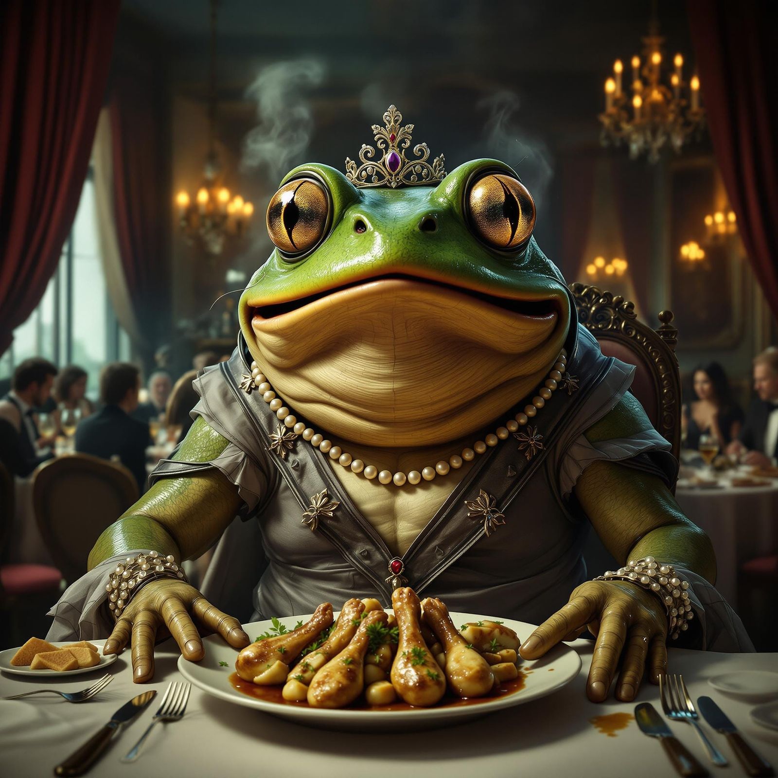 Surreal Frog in French Restaurant Sees Horror of F... - AI Art