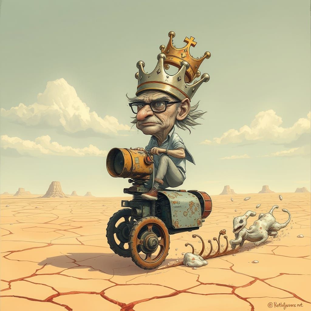 A comically arrogant wind got wearing an oversized tarnished crown ...