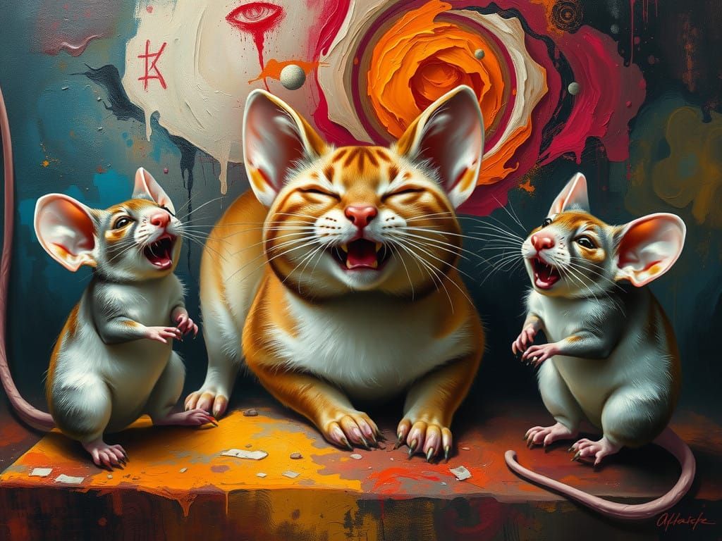 Mice share a joke with a cat to distract him from hunting them