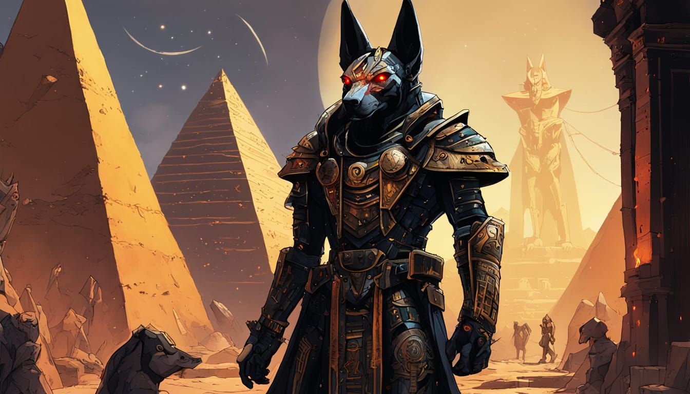 Anubis in Futuristic Combat Suit, Lit by Nighttime... - AI Art