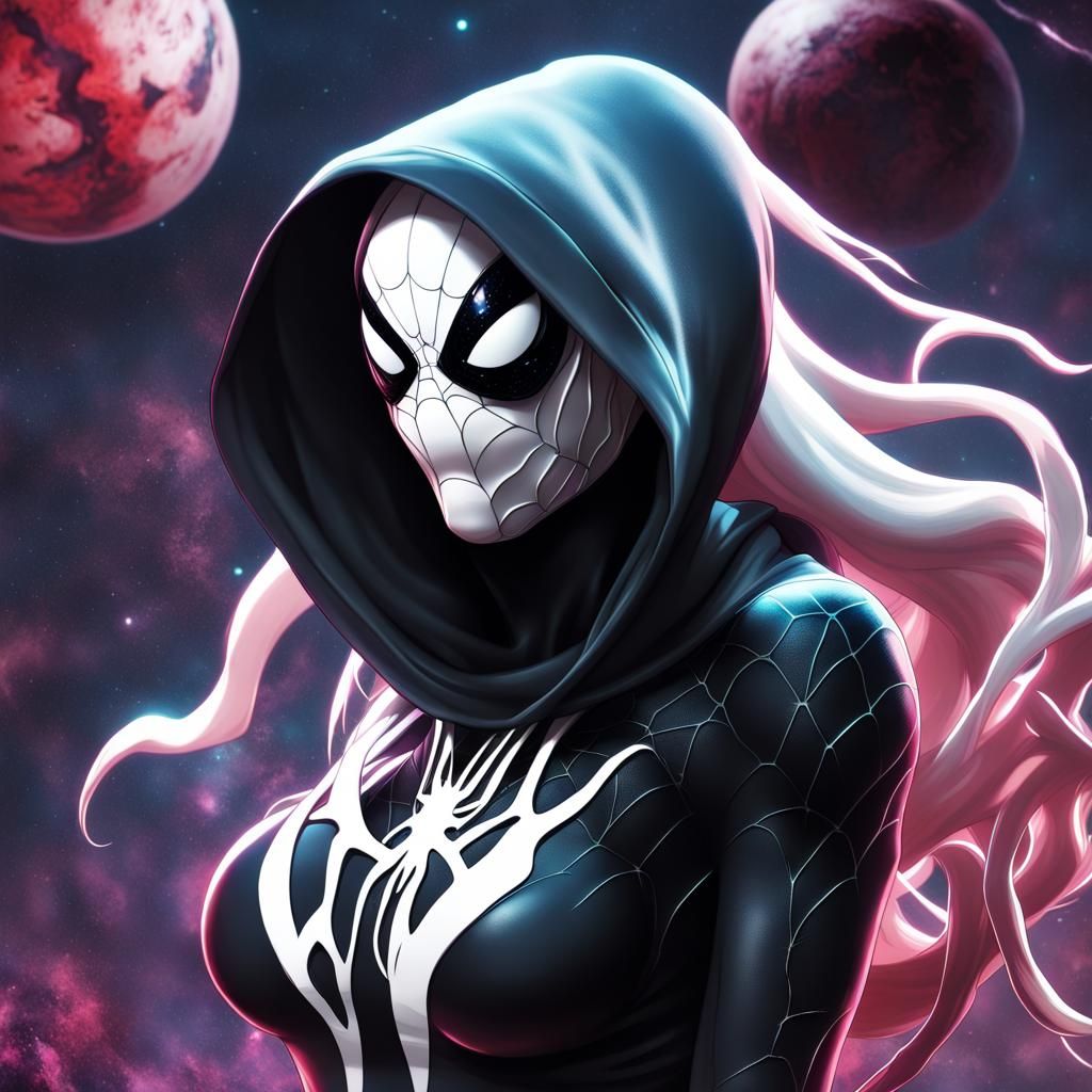Spider-Gwen Venom Symbiote, with hood and mask, depicted as a colossal ...