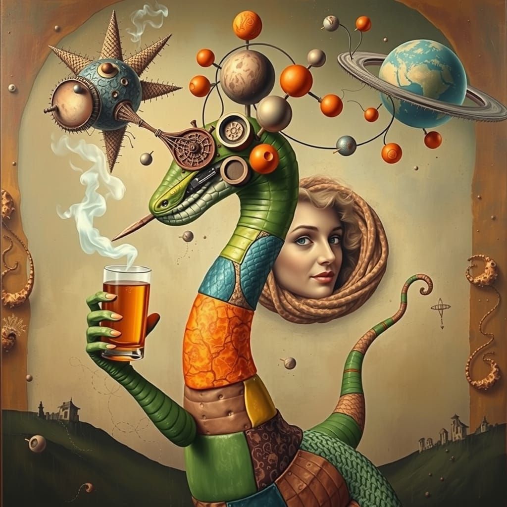 humanoid snake - Surreal Humanoid Snake with Abstract Geome...