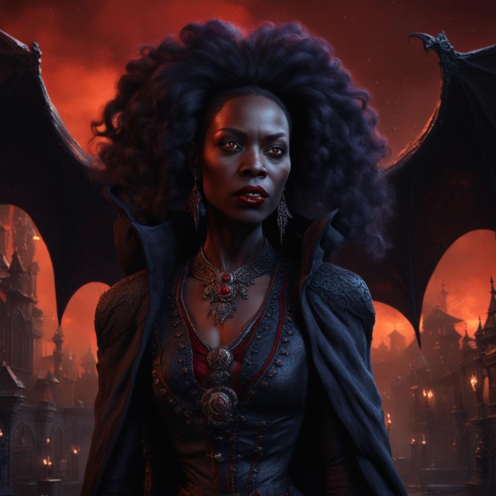 Seductive Black Vampire Queen in Deep Fantasy Real... - AI Art