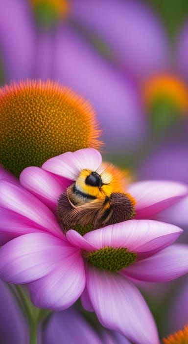 Tiny bee sleeping in a flower - AI Generated Artwork - NightCafe Creator
