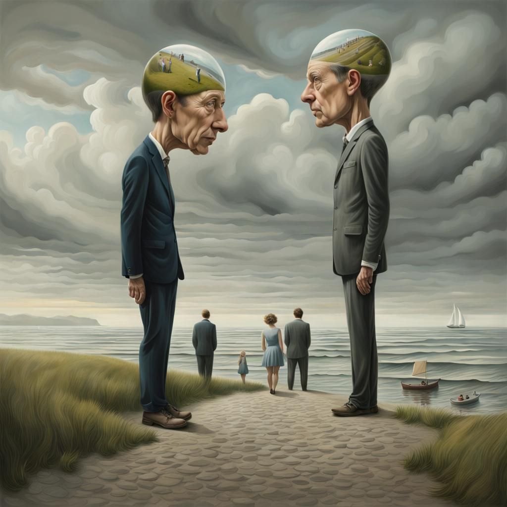 Acrylic Painting Masterpiece of surreal seaside scene and very tall ...