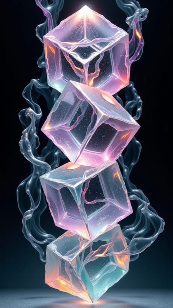 Floating crystal cubes transform through impossible space, creating a ...