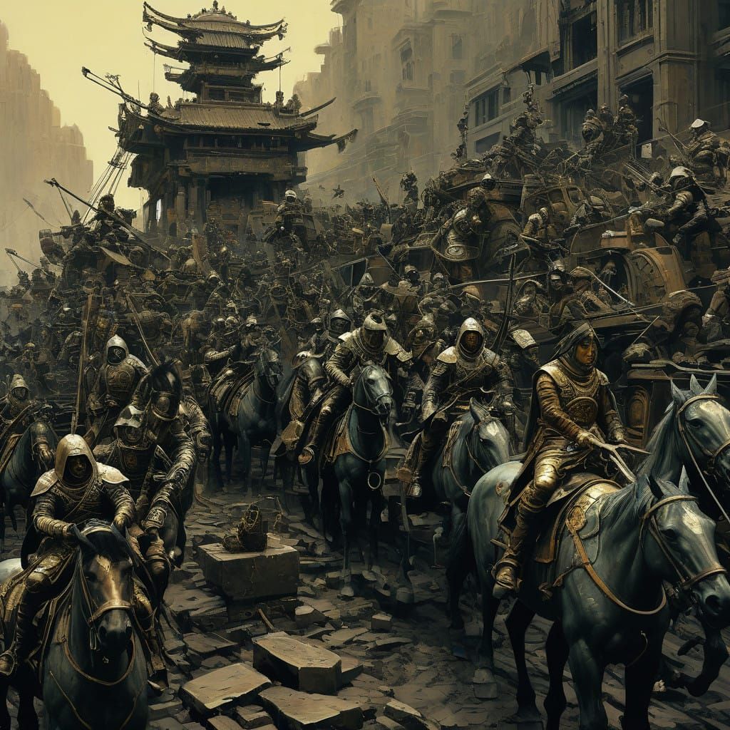 Army - Retrofuturist Asian Clay Army in Atomic Era