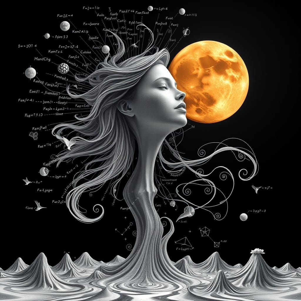 Surrealistic Black and White Mathematical Structur... - AI Art