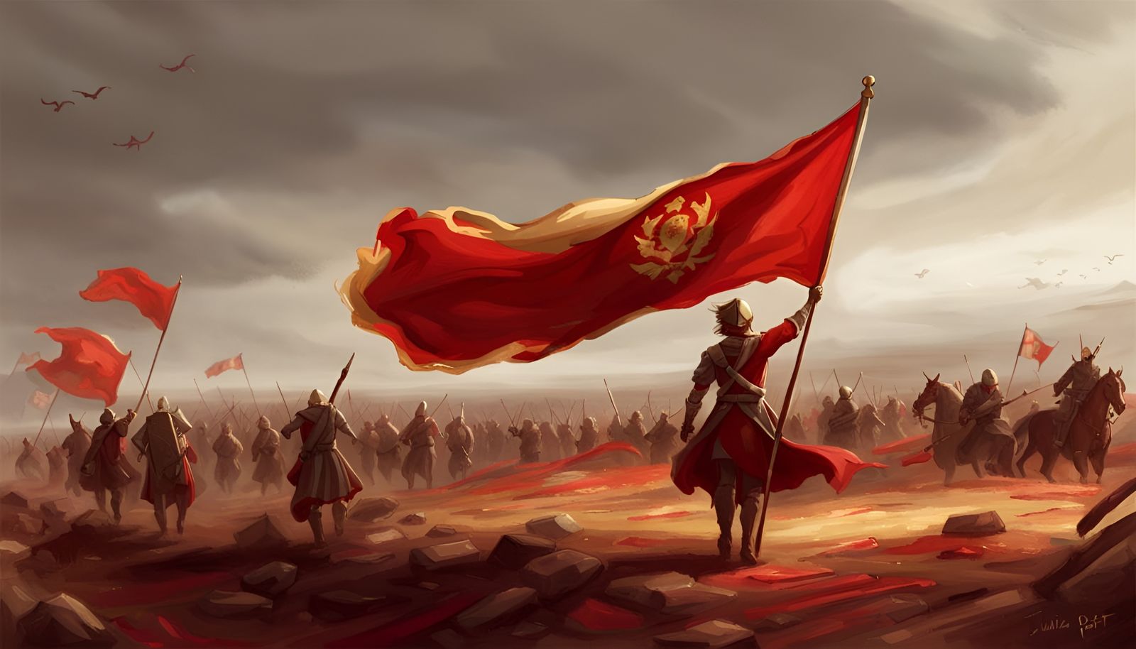 Flag raised on battlefield - AI Generated Artwork - NightCafe Creator