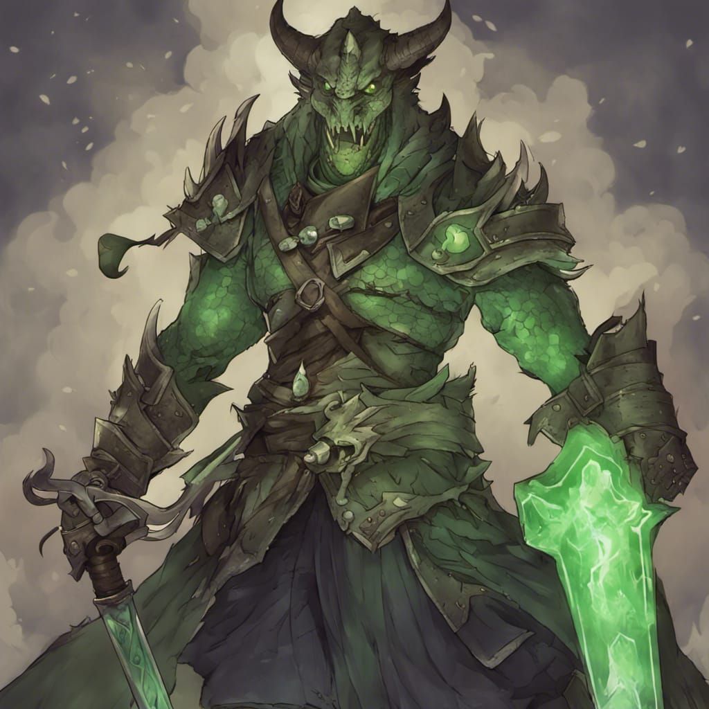 DND, dragonborn, green skin, no teeth, lots of scars - AI Generated ...