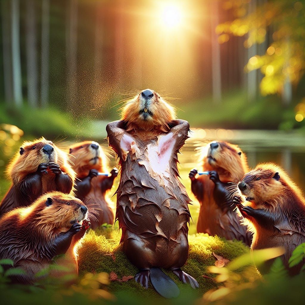 Beavers shaving their armpits to get ready for the big party. - AI ...