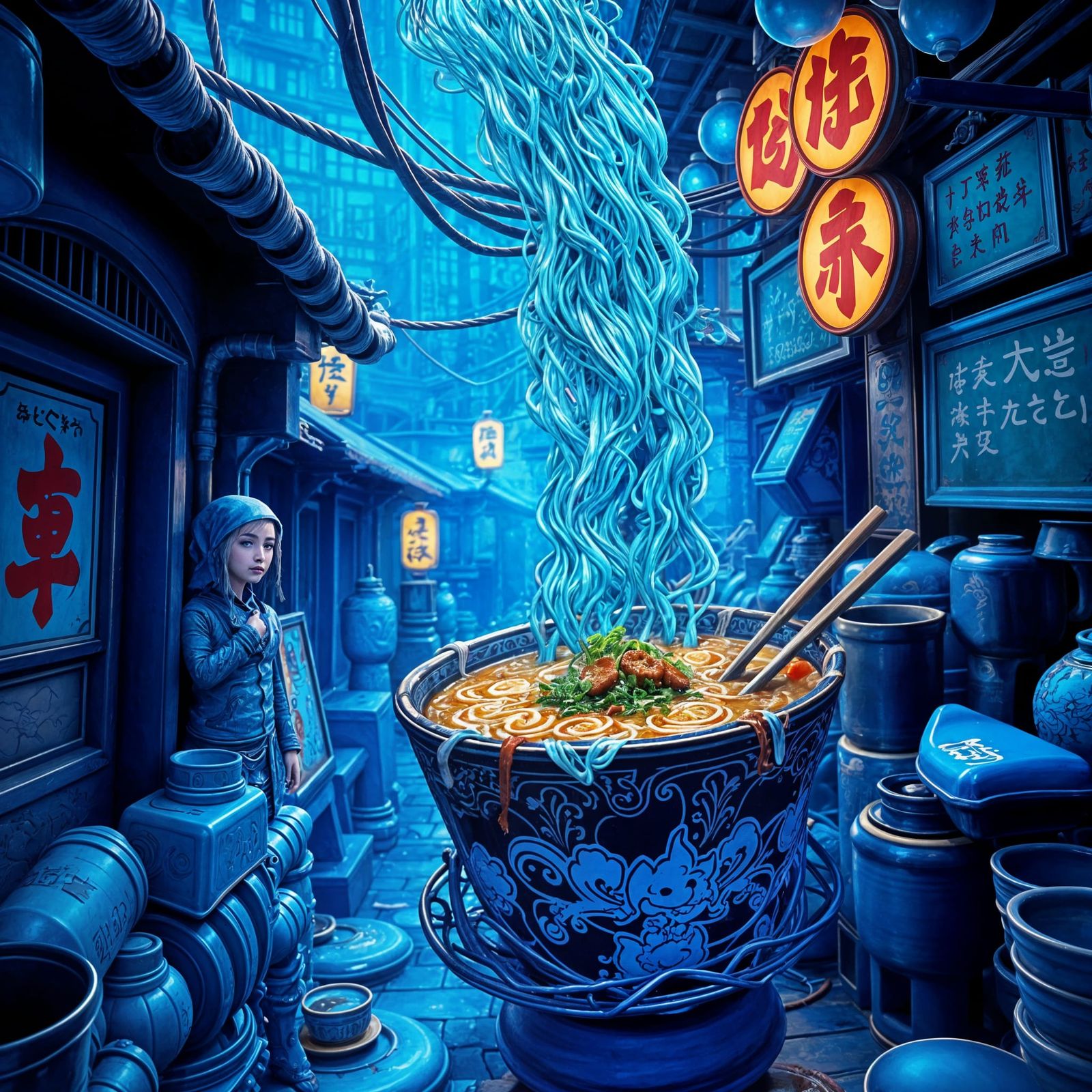 Surreal Blue Ramen Fantasy in Japandi Style - AI Art