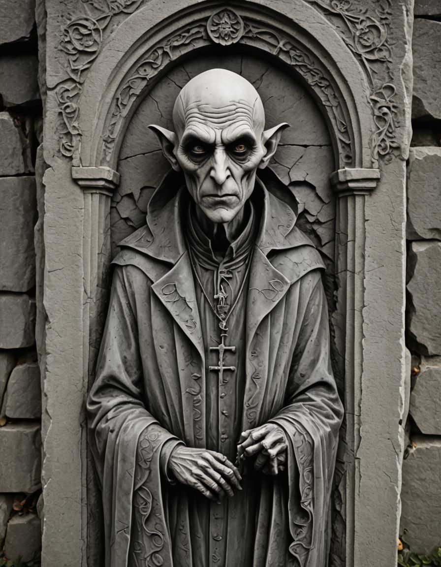 gothic nosferatu old graveyard stone carving - AI Generated Artwork ...