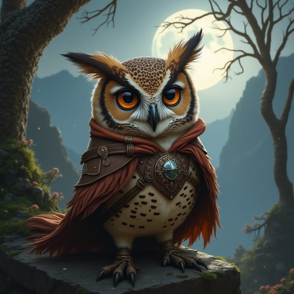 Medieval Owl in High Fantasy Regalia - AI Art