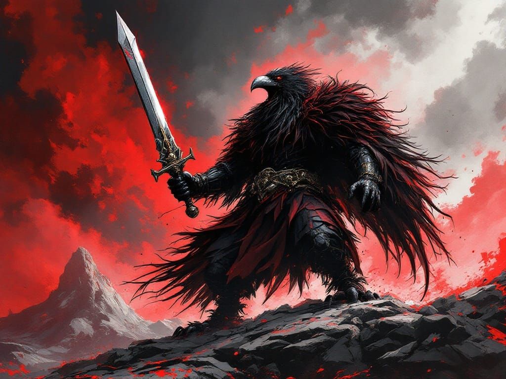 Dungeons&Dragons Raven - Regal Raven Warlord in Dark Fantas...