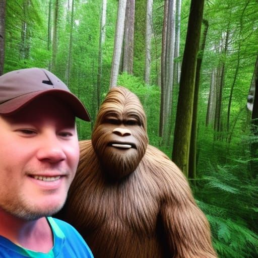 A Selfie with Bigfoot - AI Generated Artwork - NightCafe Creator