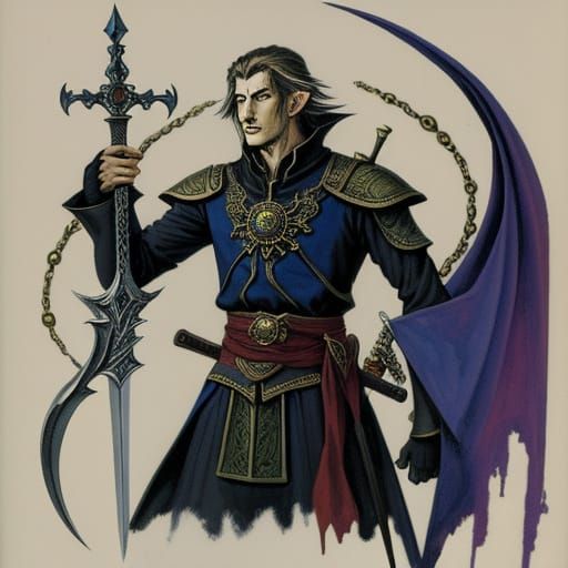 Ethereal Vampire Lord Wields Elemental Blade in Da... - AI Art