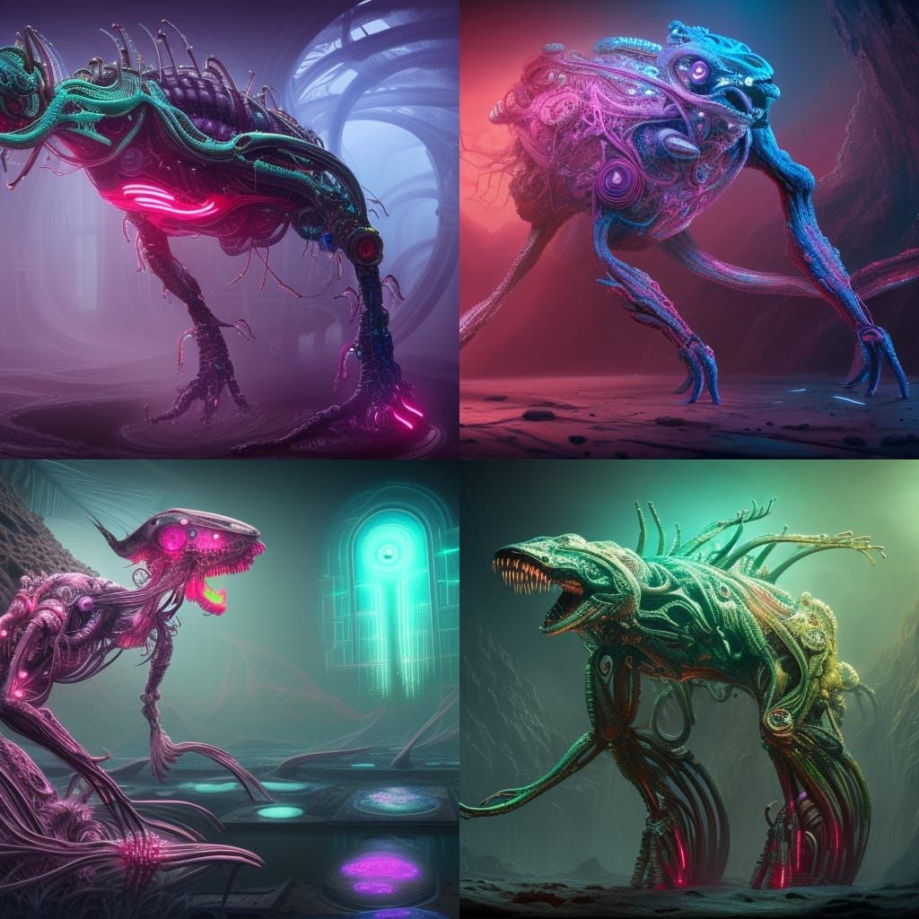 alean, biopunk, biomehanical, neon, bioluminicent, syfy , elegant ...