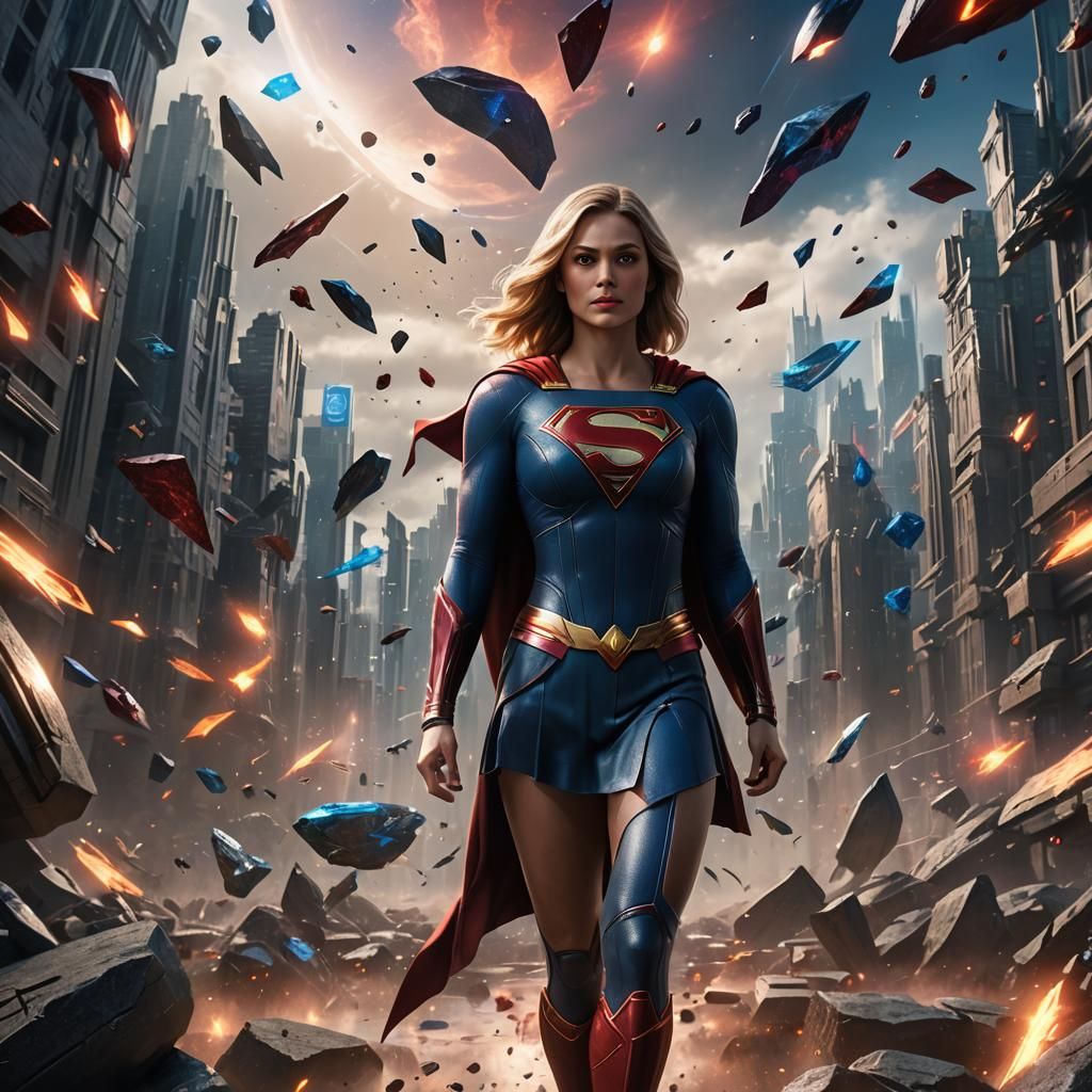 Supergirl walking through a broken multiverse - AI Generated Artwork - NightCafe Creator