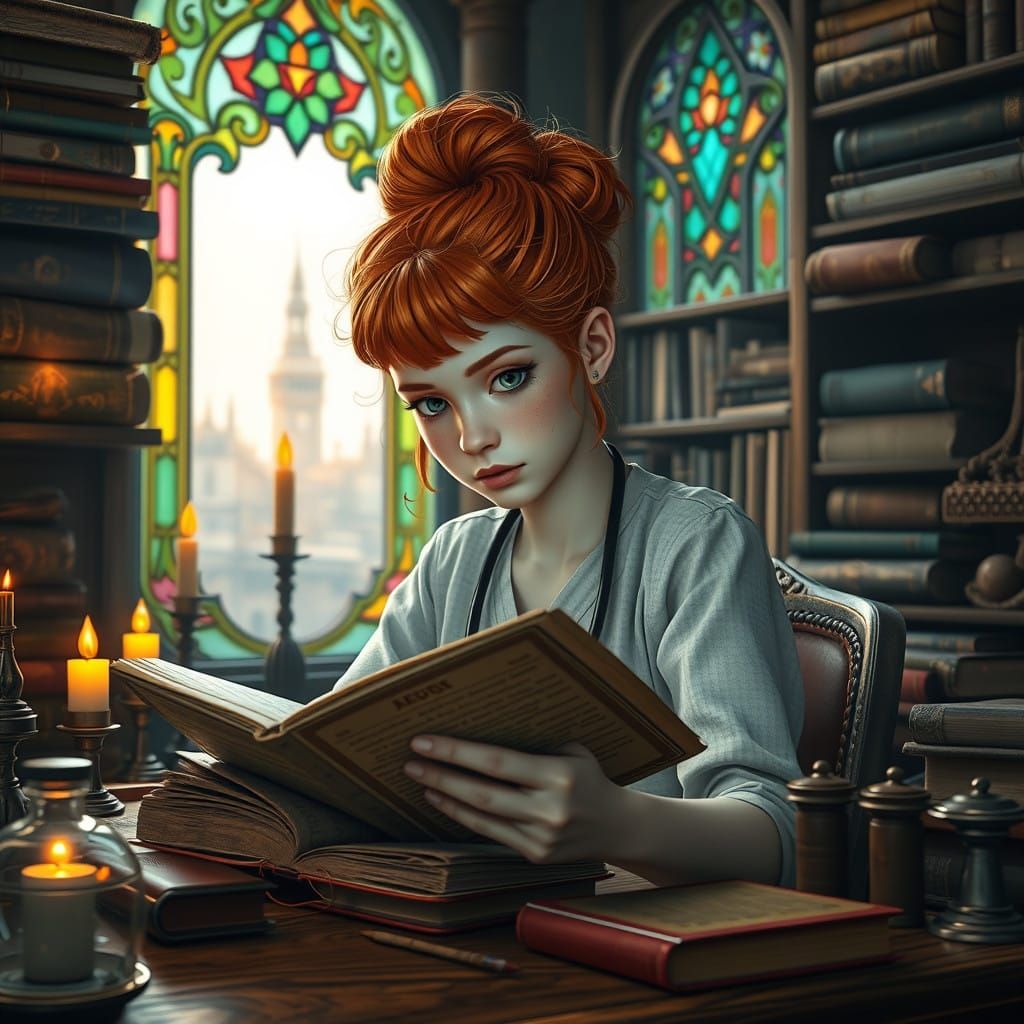 Intense Study Session in Whimsical Study Chamber - AI Art