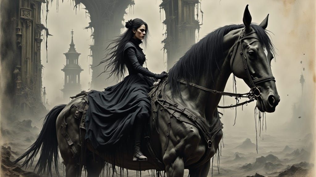 Homeless Goth with horse! Lost In a post-apocalyptic wonderland!