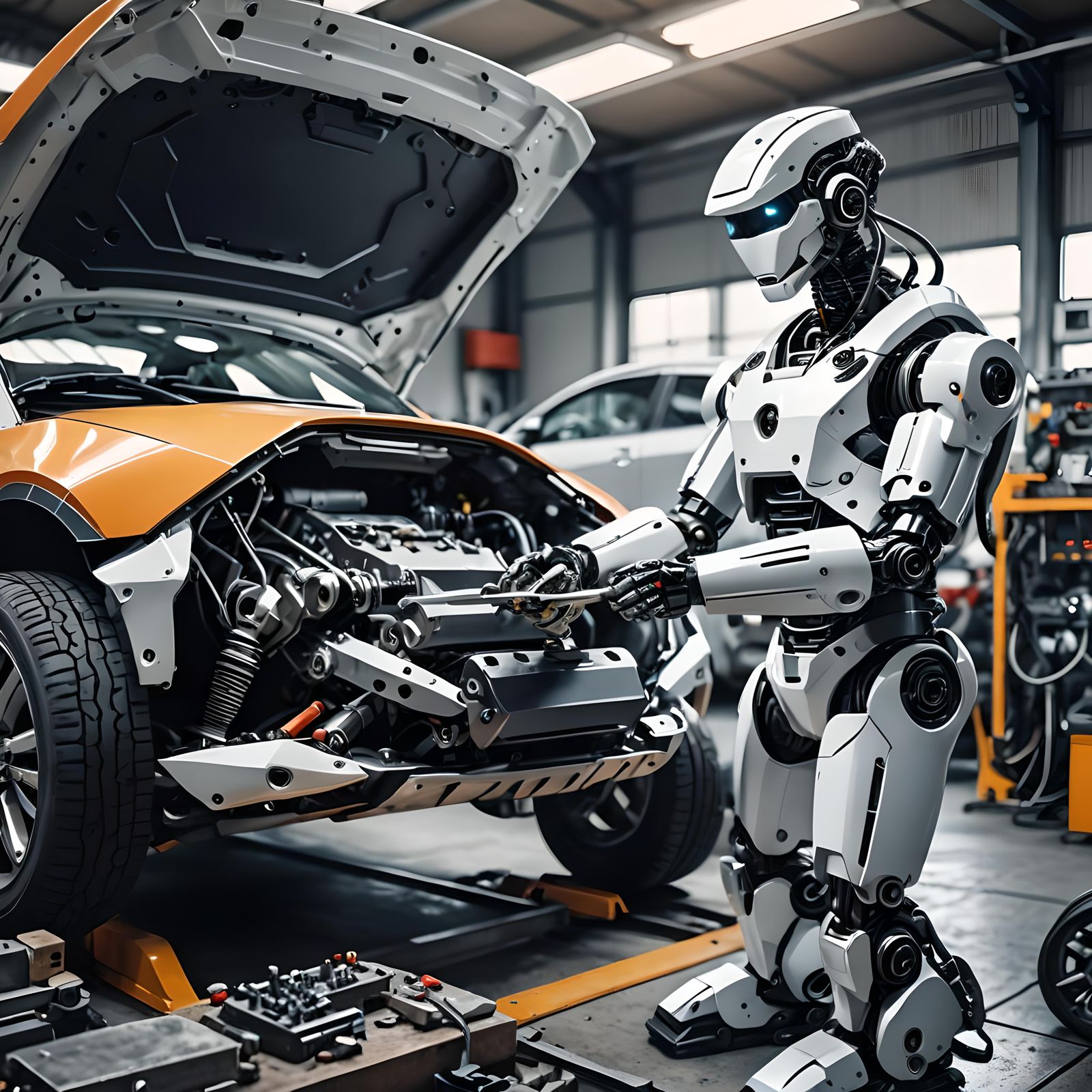 Robot car mechanic - AI Generated Artwork - NightCafe Creator