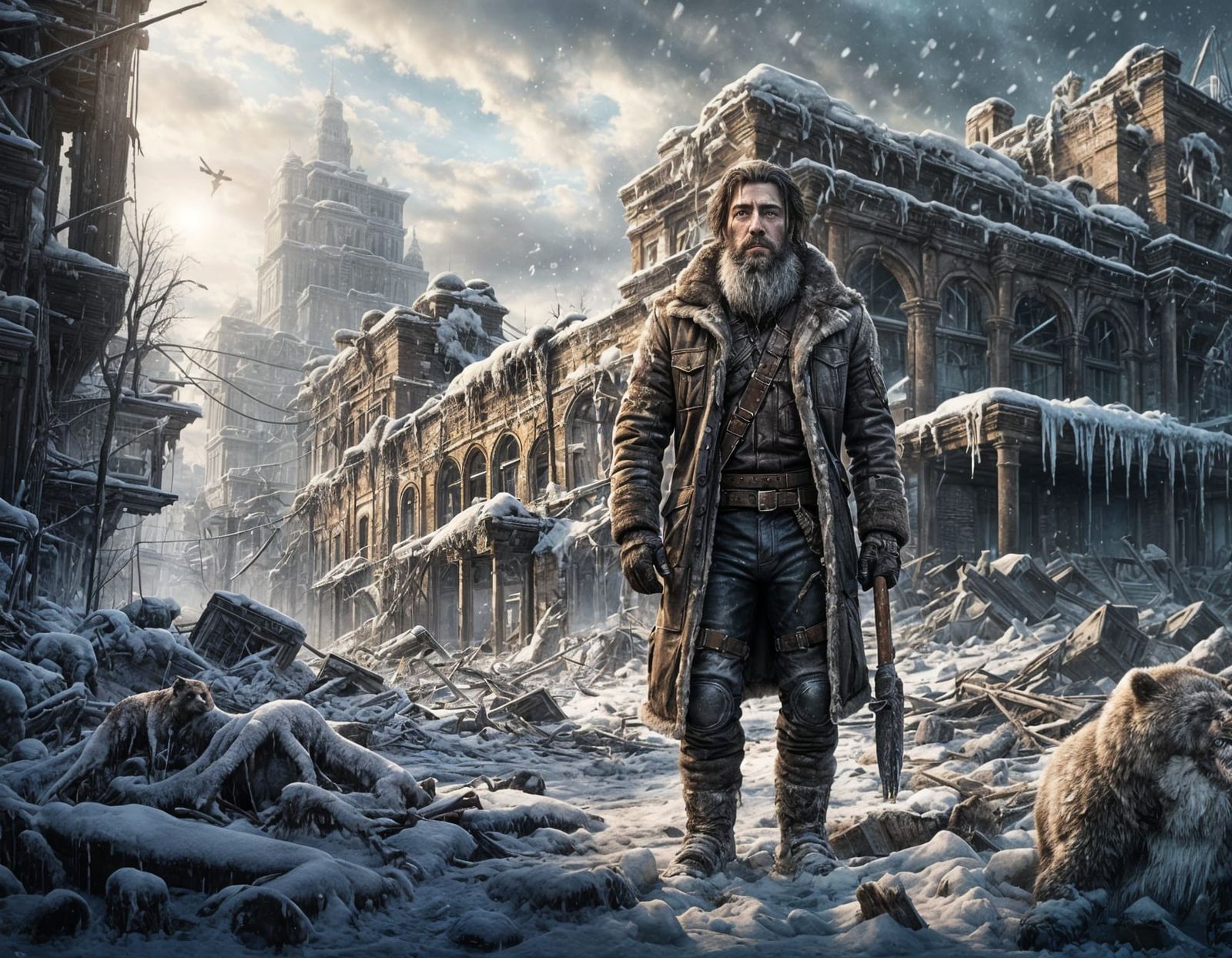 hunter in post-apocalyptic winter - Epic Survivor Amidst Win...