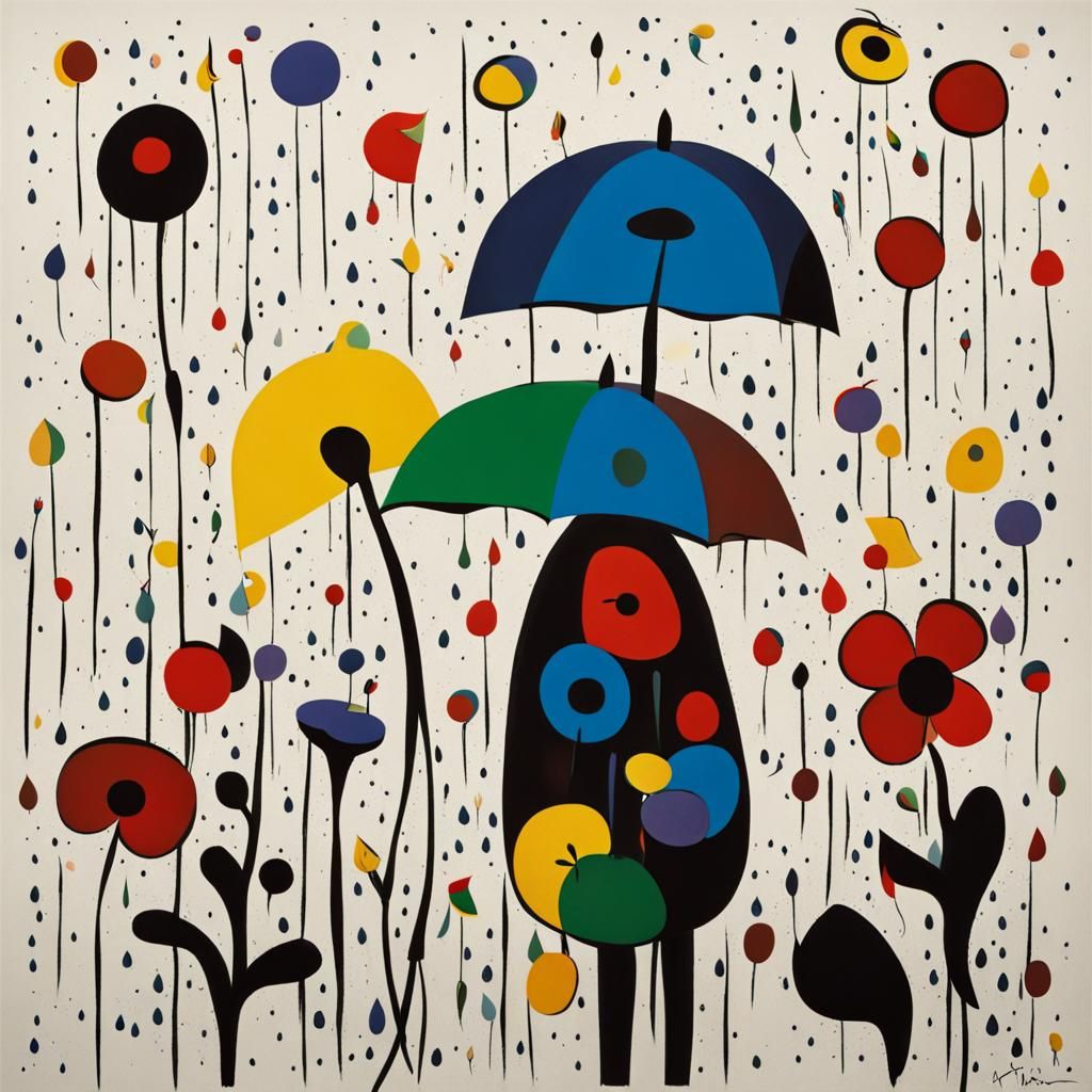 style Miro, flowers in the rain - AI Generated Artwork - NightCafe Creator