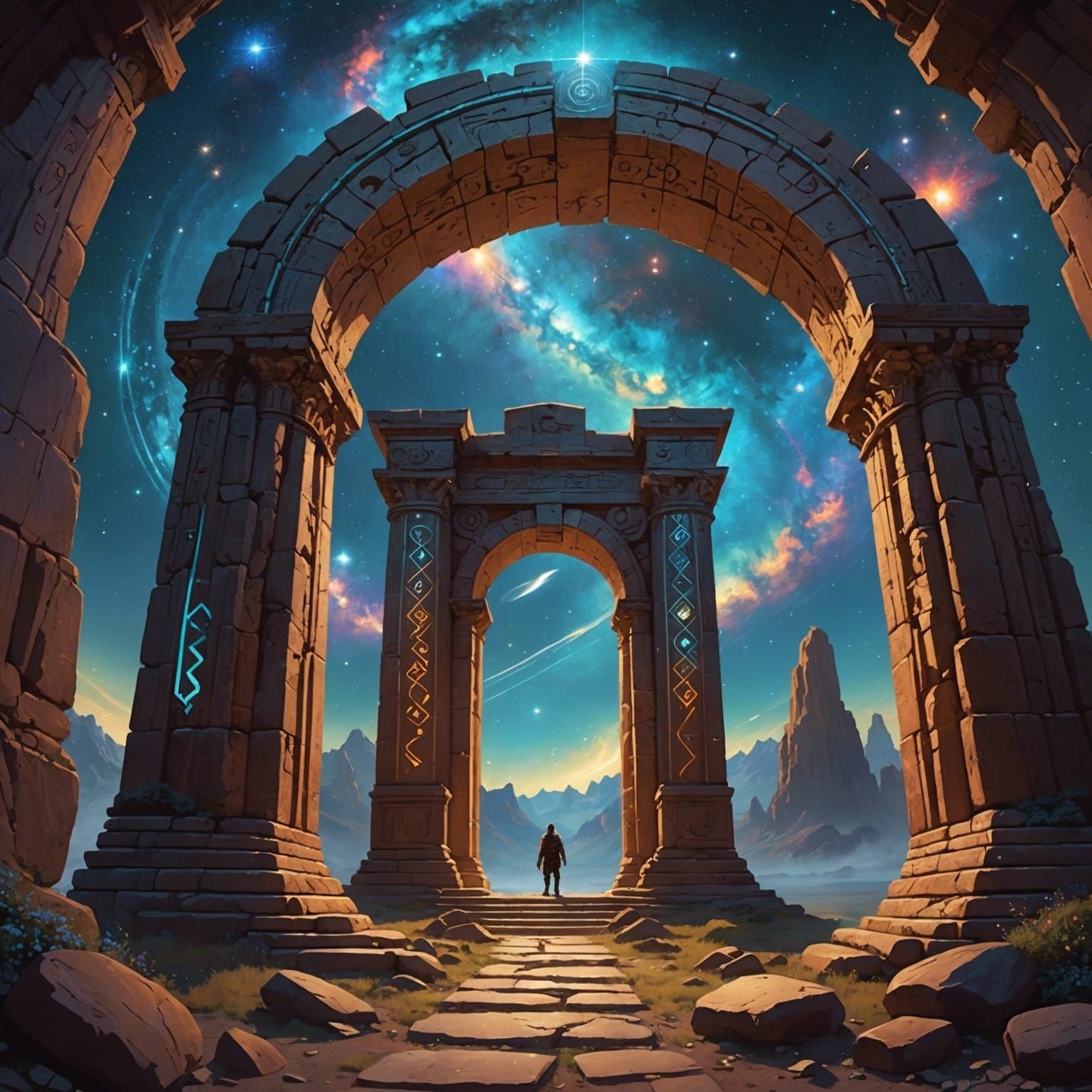 Art by Greg Rutkowski, a celestial doorway floating in the cosmos ...