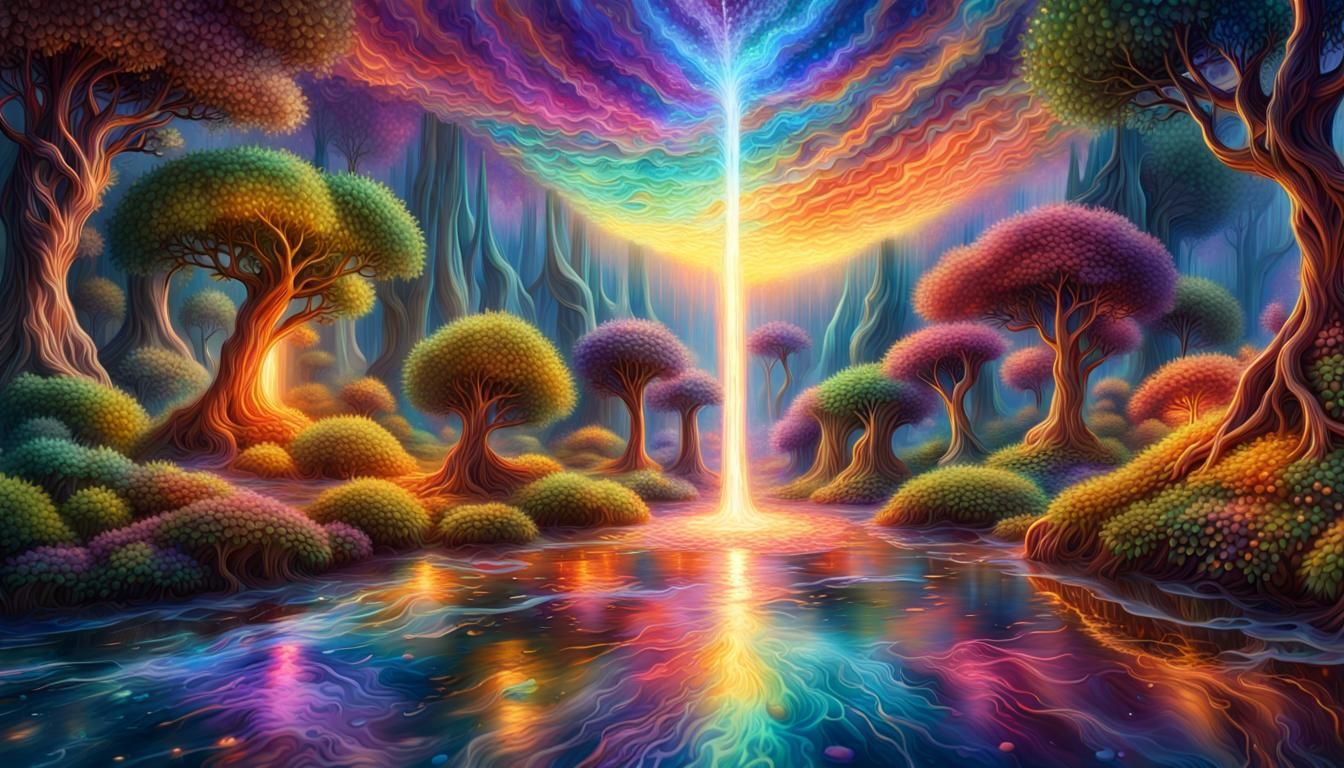 hyperdetailed hologram of a vivid, colorful, fantasy image based on the ...